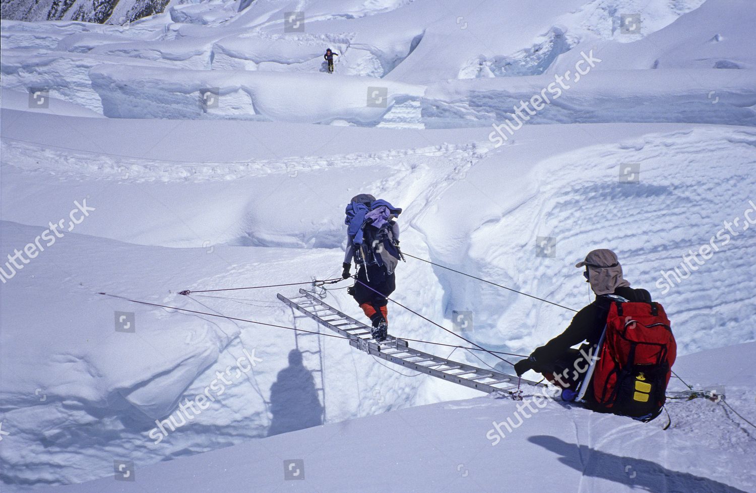 Crossing Crevasse By Ladder Western Cwm Editorial Stock Photo - Stock ...