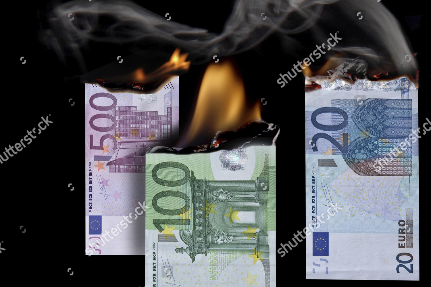 Euro Banknotes On Fire Front Black Editorial Stock Photo - Stock Image ...