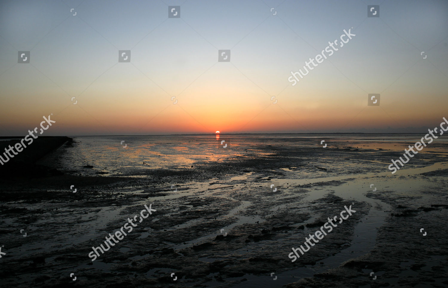 Sunset Over Mudflat North Sea East Editorial Stock Photo - Stock Image ...