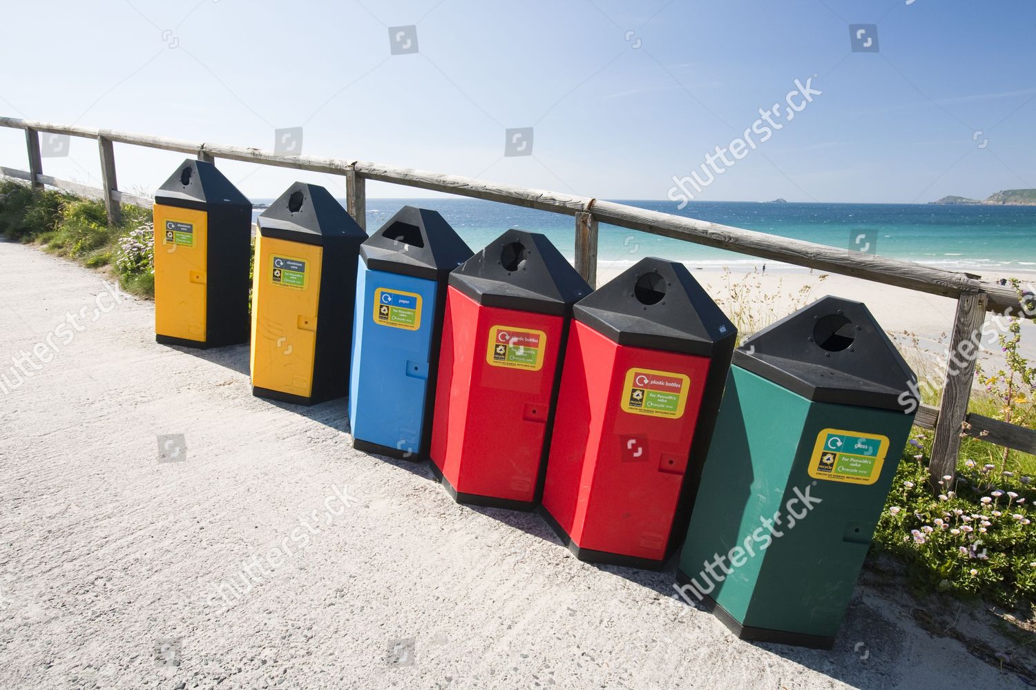 Recycling Bins Sennen Cove Cornwall Britain Editorial Stock Photo ...