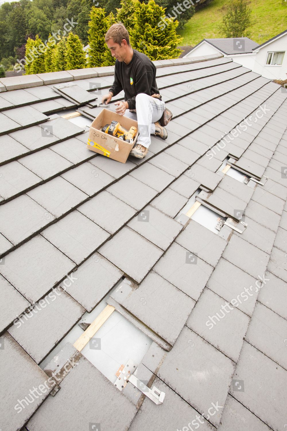 Techinician Fitting Roof Brackets House Roof Editorial Stock Photo ...