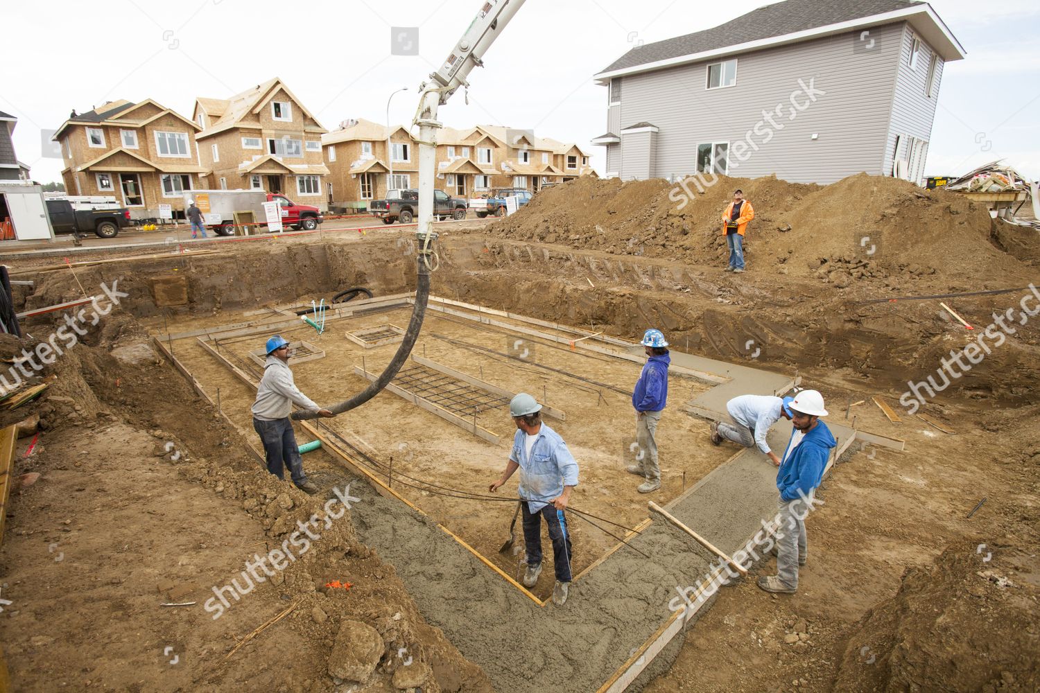 Construction Workers Rows New Houses Being Editorial Stock Photo ...