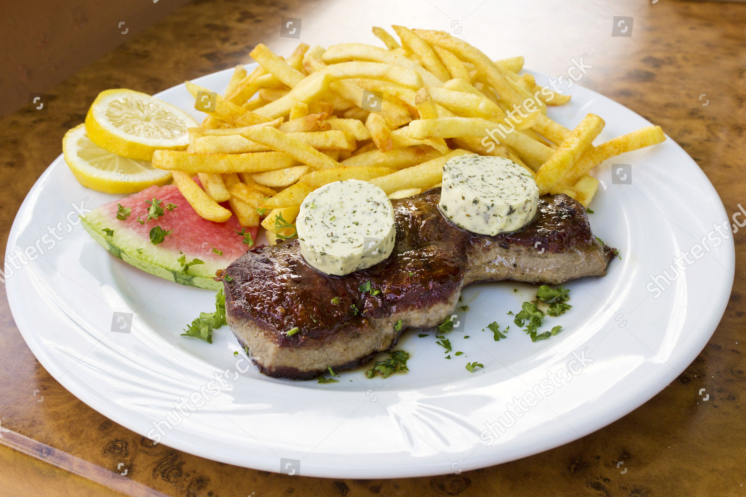 Rump Steak French Fries Herb Butter Editorial Stock Photo - Stock Image ...
