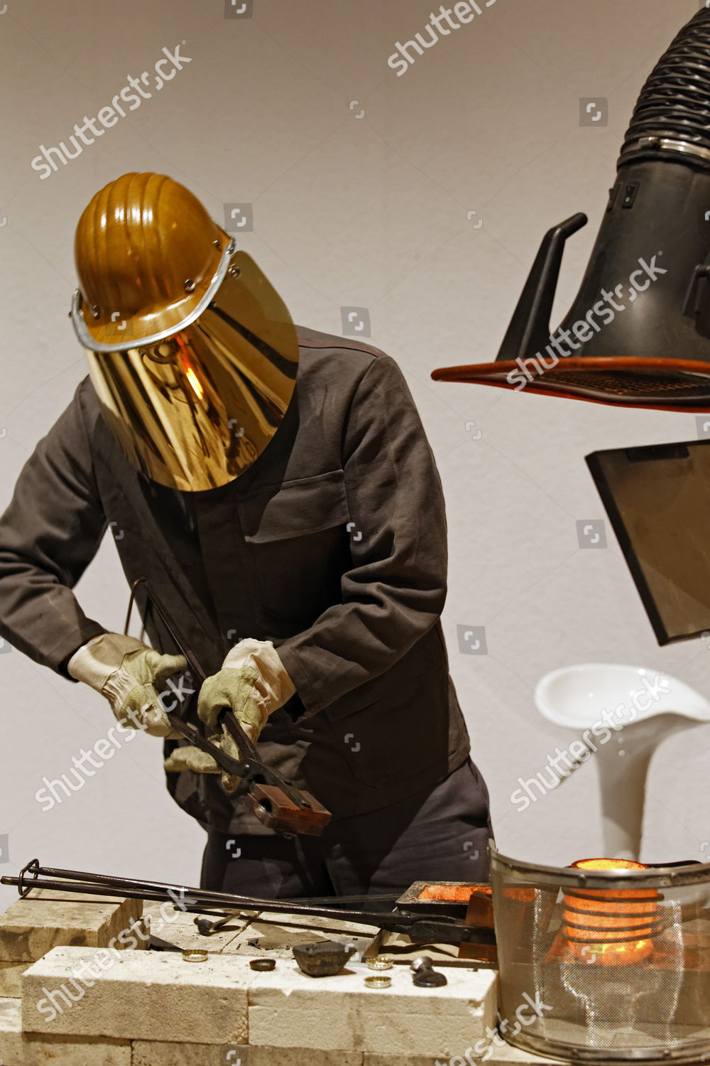 Steelworker Wearing Gold Plated Protective Mask Editorial Stock Photo ...