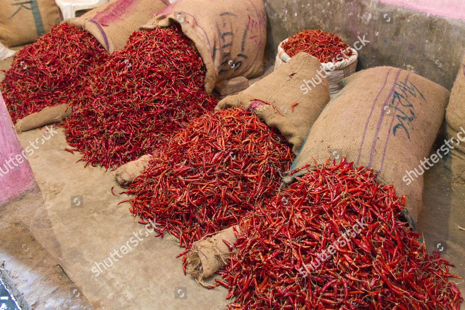 Dried Chili Peppers Bags Spice Market Editorial Stock Photo - Stock ...
