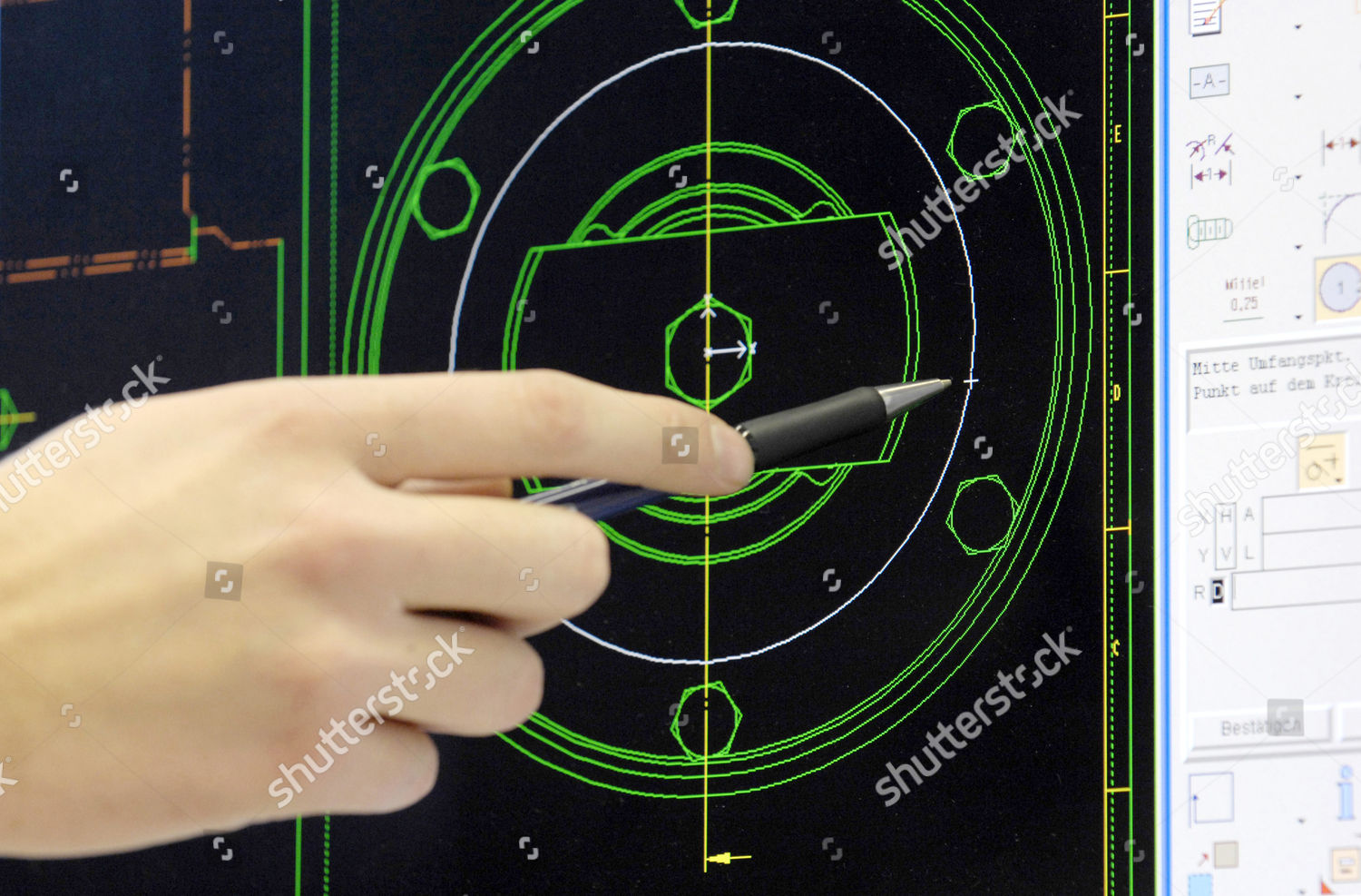 Hand Pointing Technical Drawing On Monitor Editorial Stock Photo ...