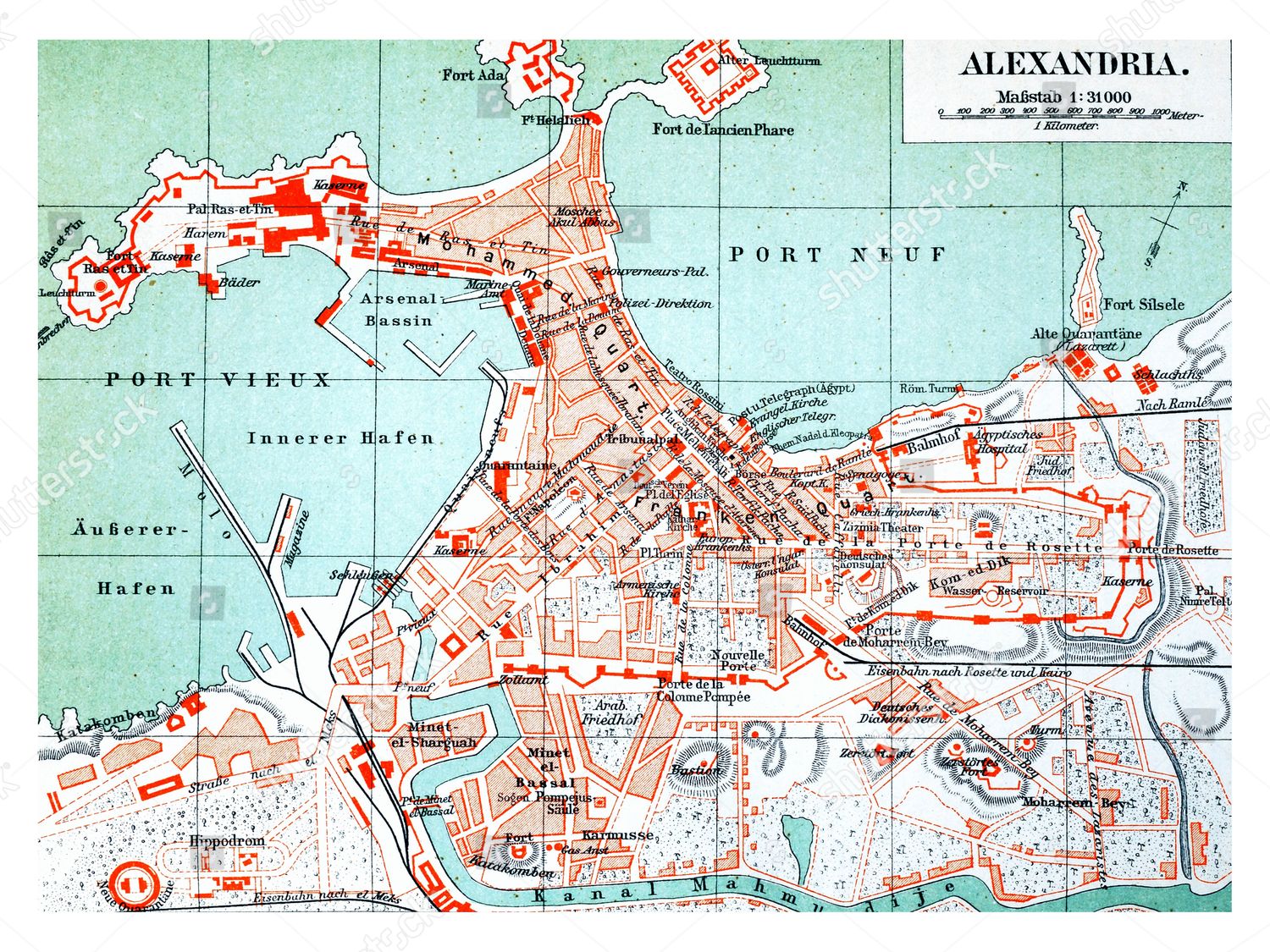 Map Alexandria Illustration Meyers Konversationslexikon Encyclopedia ...