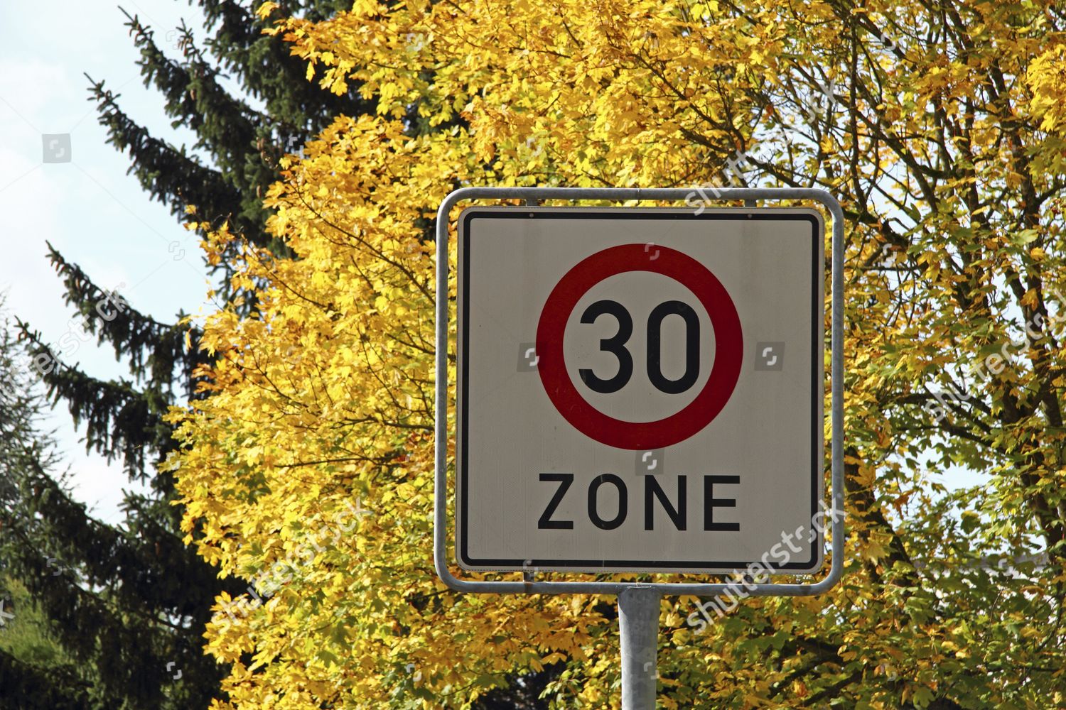 Sign 30kmh Tempo Limit Zone Autumn Editorial Stock Photo - Stock Image ...