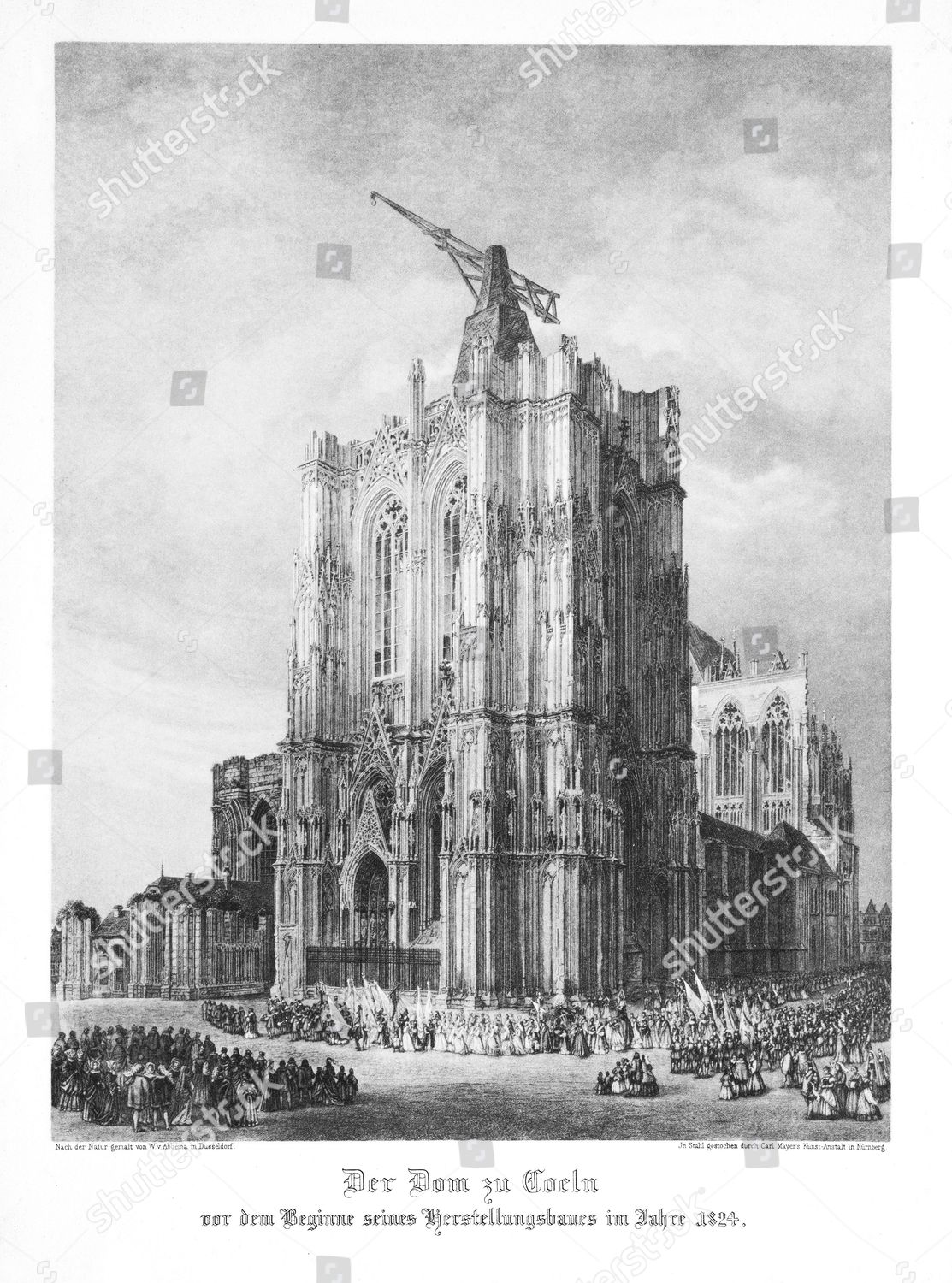 Historical Engraving Cologne Cathedral Crane By Editorial Stock Photo ...