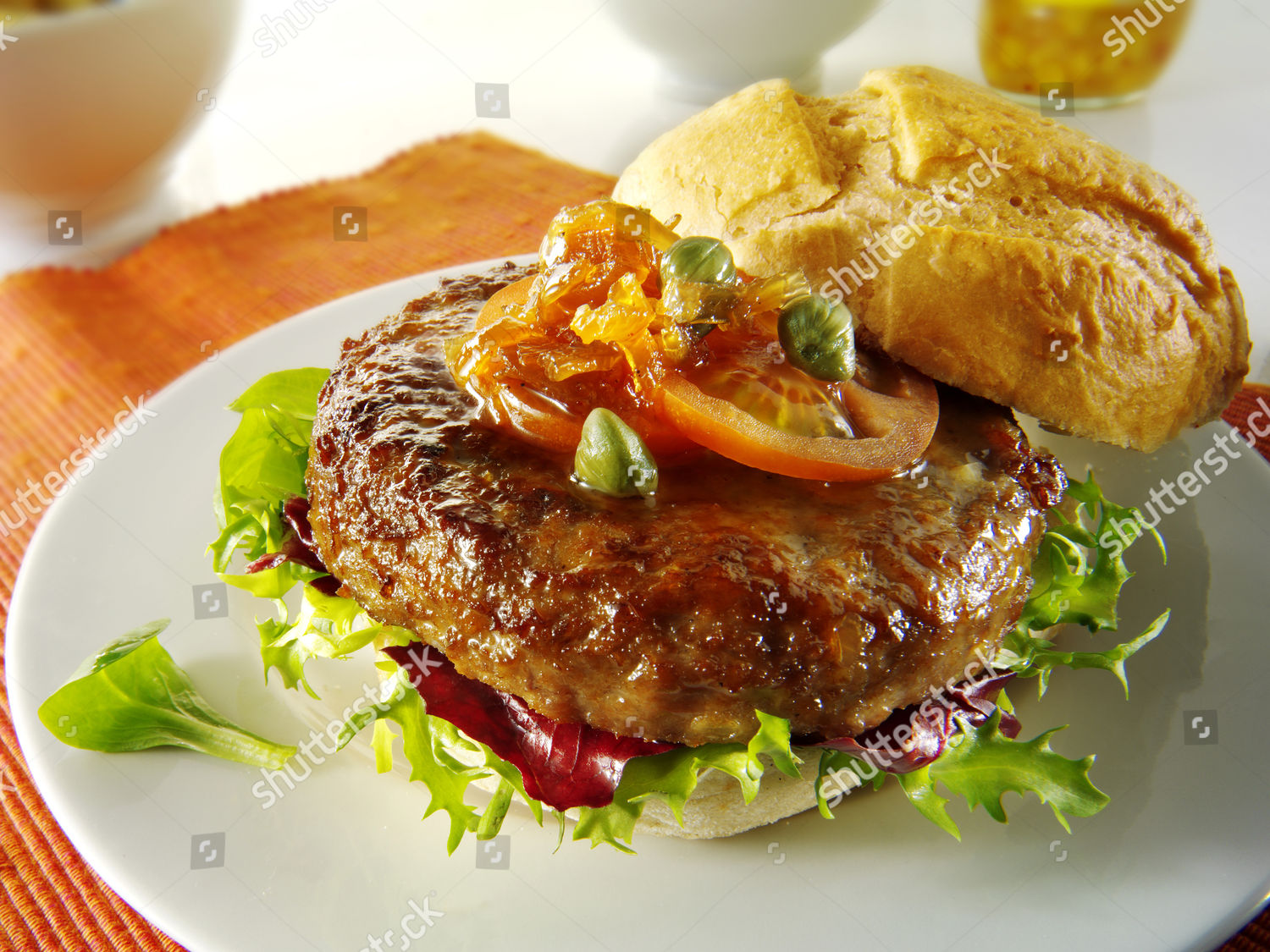 Beef Burgers Bread Bun Salad Garnish Editorial Stock Photo - Stock ...