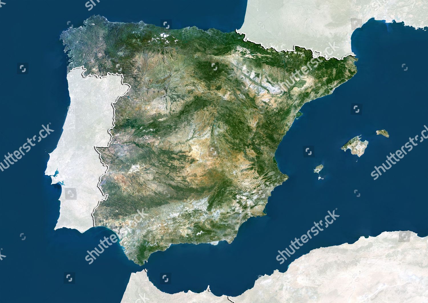 Spain True Colour Satellite Image Border Editorial Stock Photo - Stock ...
