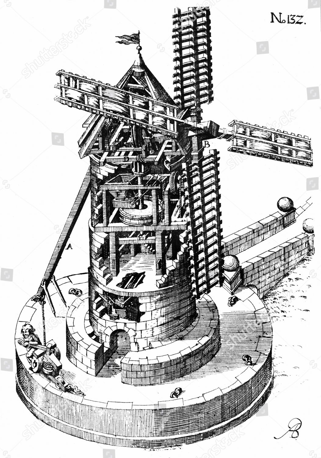 Tower Mill Sectional View Windmill Showing Editorial Stock Photo ...