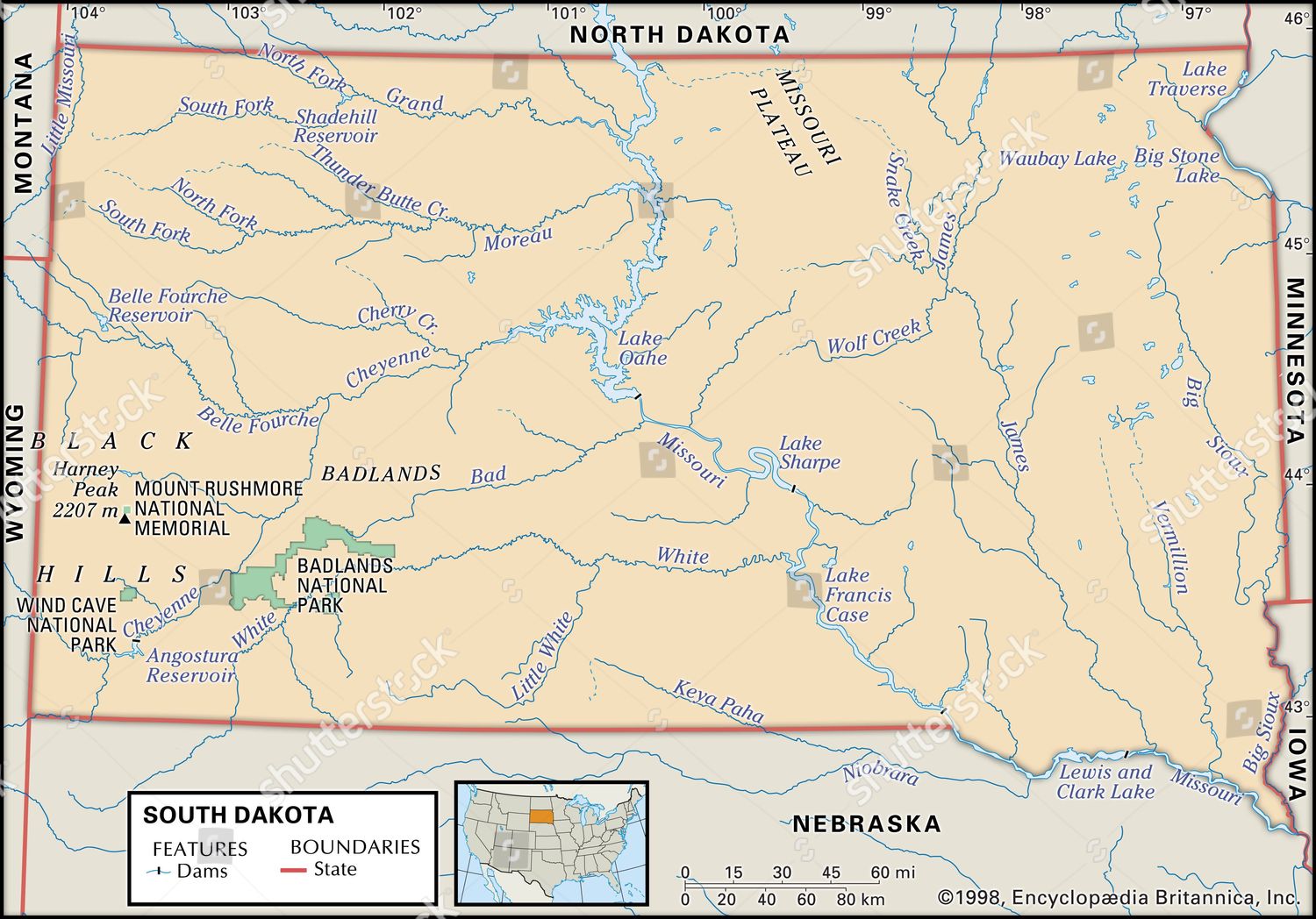 Physical Map South Dakota Editorial Stock Photo - Stock Image ...