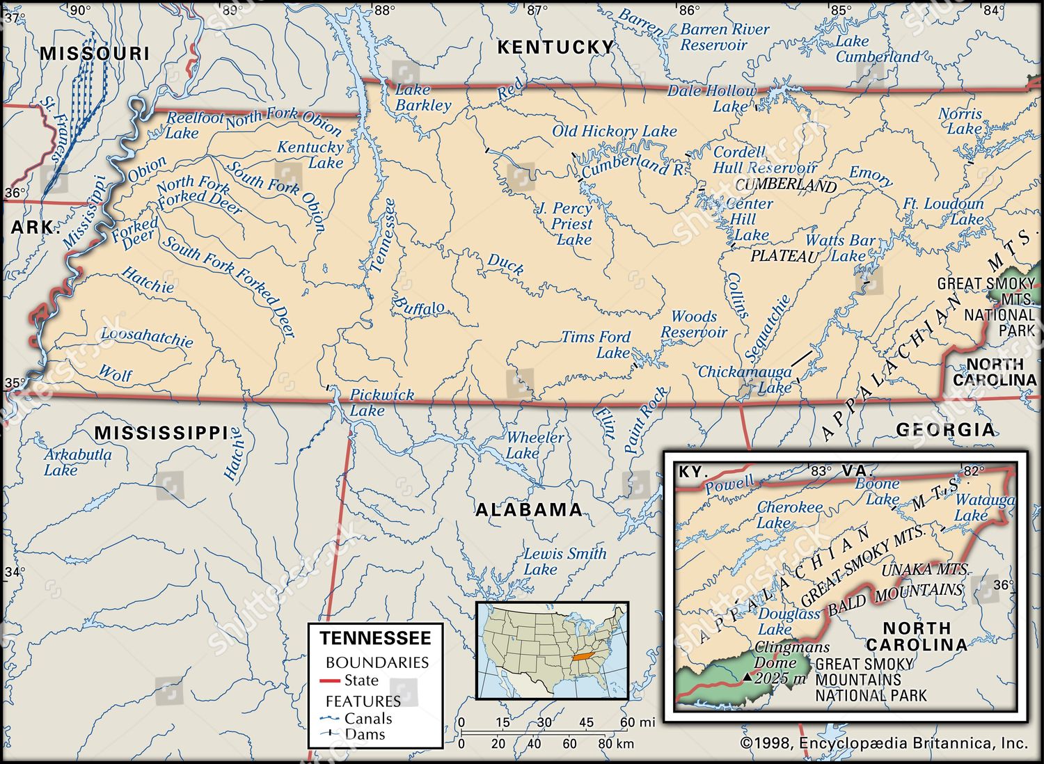 Physical Map Tennessee Editorial Stock Photo - Stock Image | Shutterstock