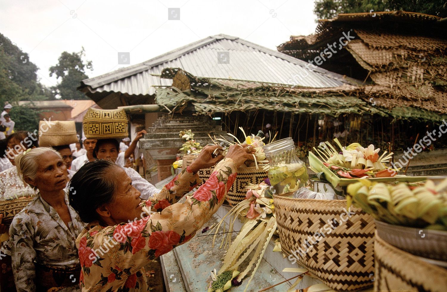 Villagers Leaving Baskets Fruit Offerings Temple Editorial Stock Photo ...