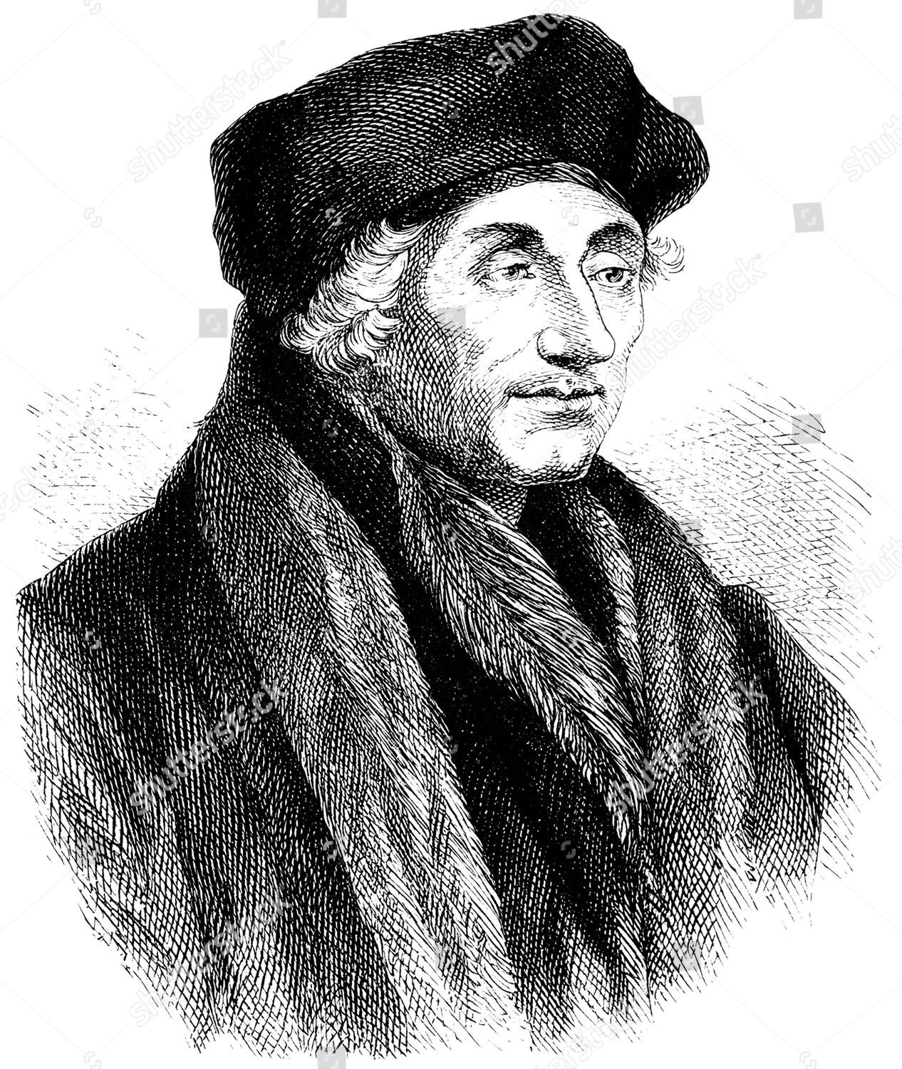 Historical Illustration Portrait Desiderius Erasmus Roterodamus ...
