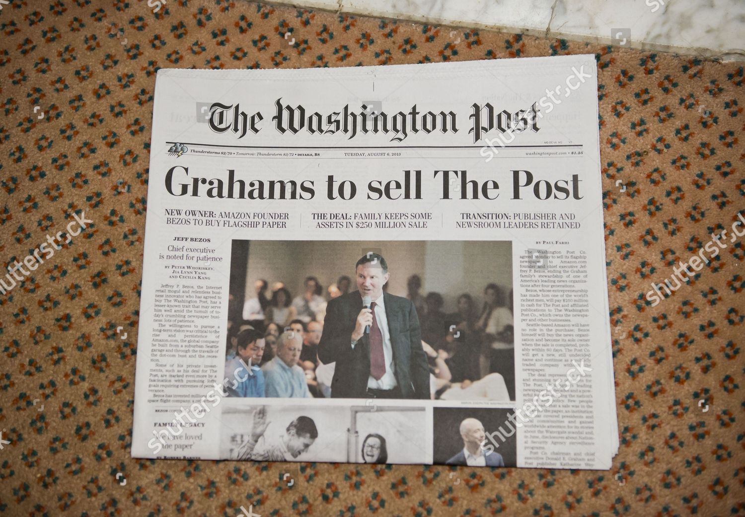 Front Page Washington Post Announces Sale Editorial Stock Photo - Stock ...