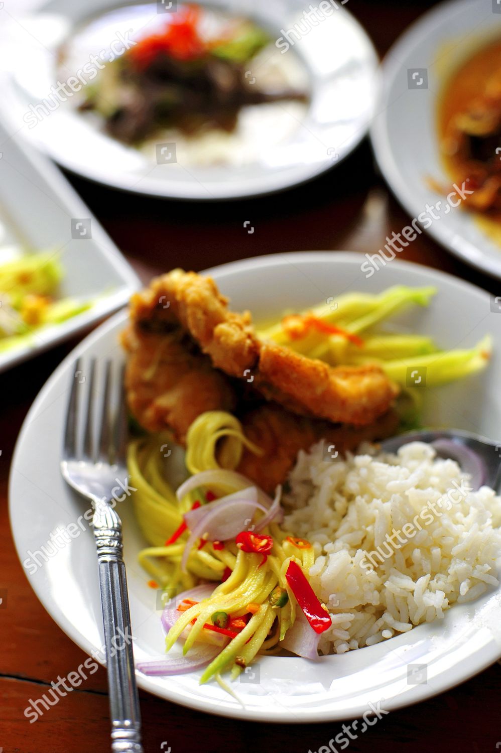 Deepfried Catfish Papaya Salad Chote Chitr Editorial Stock Photo ...