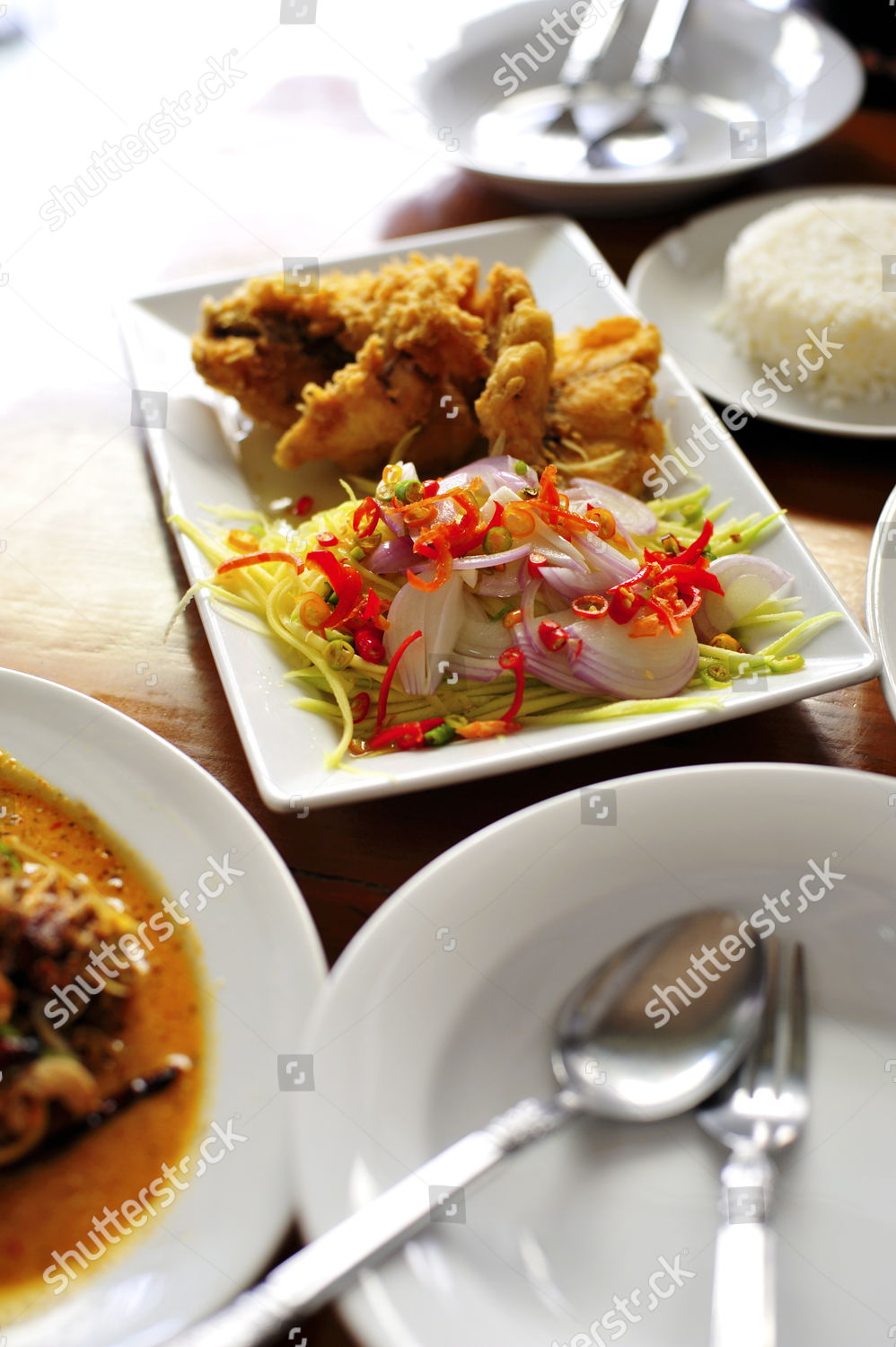 Deepfried Catfish Papaya Salad Chote Chitr Editorial Stock Photo ...