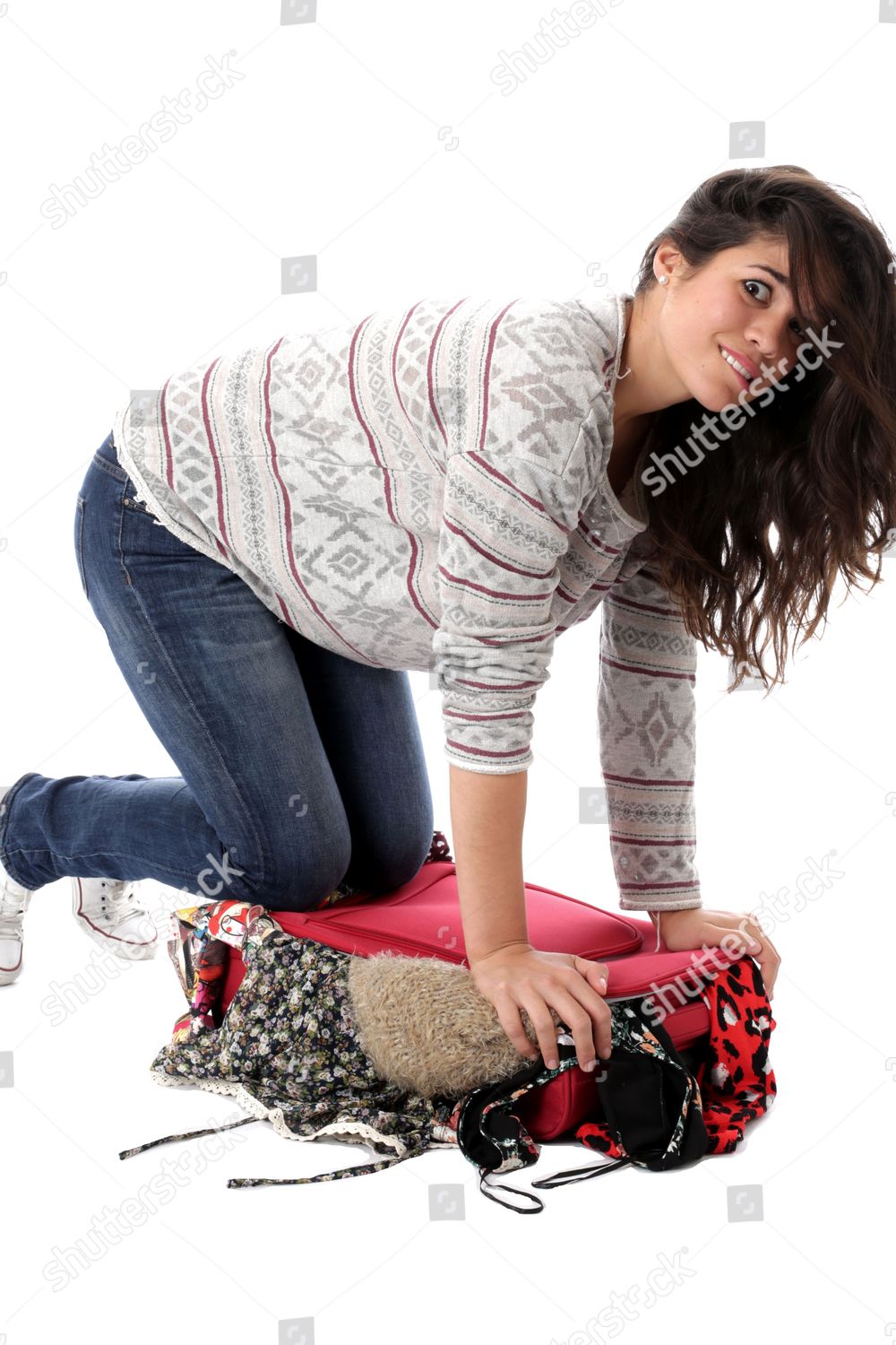 Model Released Young Woman Packing Red Editorial Stock Photo - Stock ...
