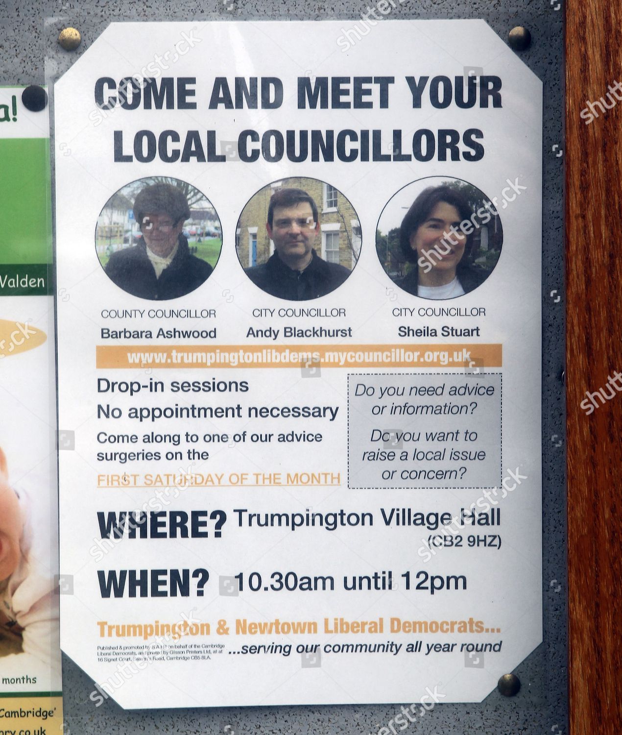 Sign On Noticeboard Trumpington Village Hall Editorial Stock Photo ...