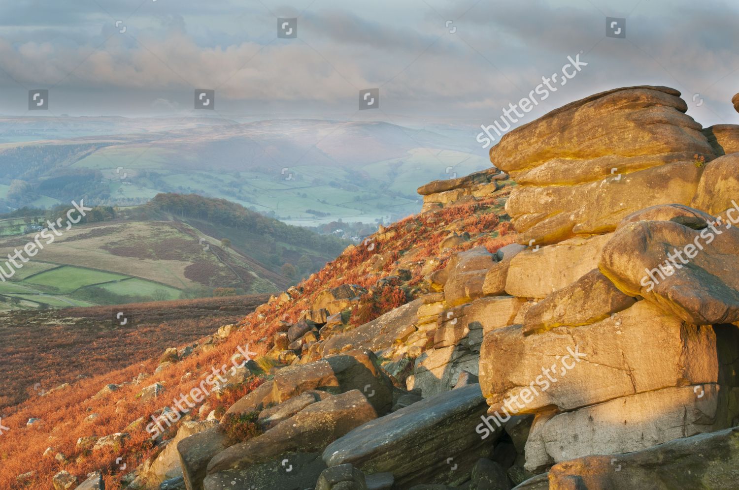 Rocks Moorland Habitat Across Valley Sunrise Editorial Stock Photo ...