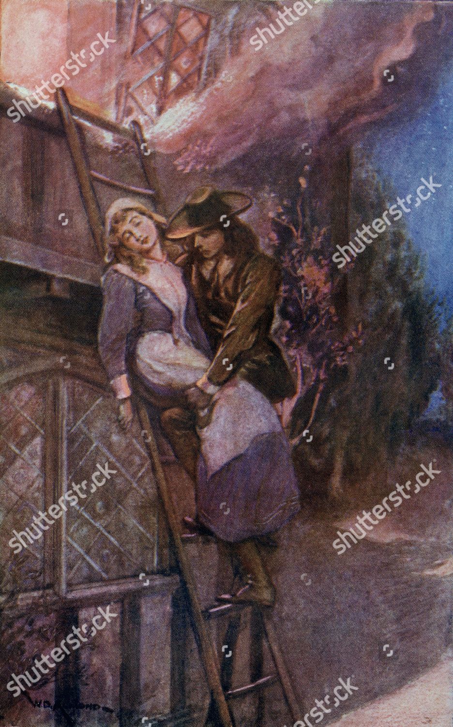 Man Rescuing Woman Fire 17th Century Editorial Stock Photo - Stock ...