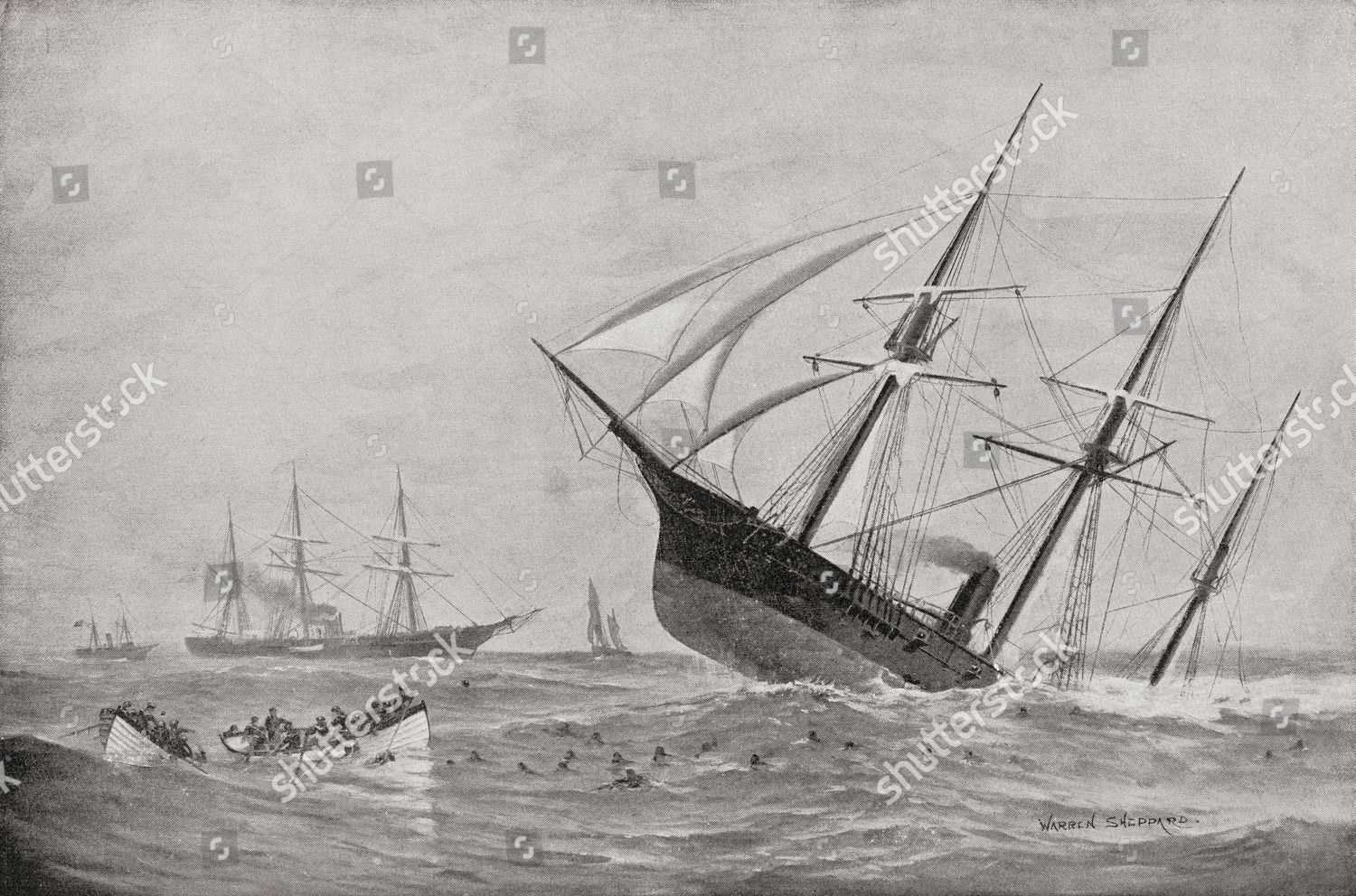 Sinking Css Alabama During Battle Cherbourg Editorial Stock Photo ...