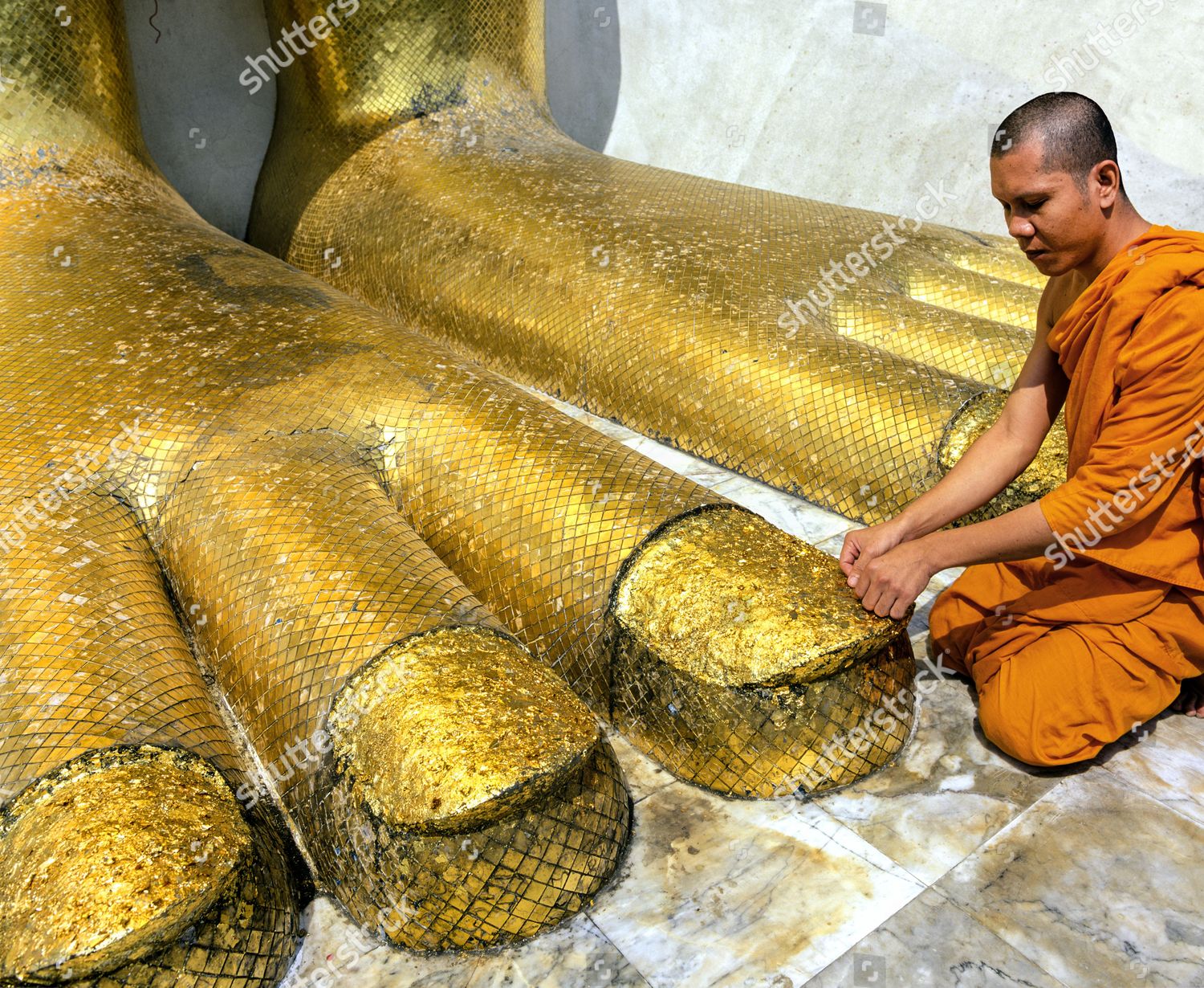 Model Released Monk Praying Feet Golden Editorial Stock Photo - Stock ...