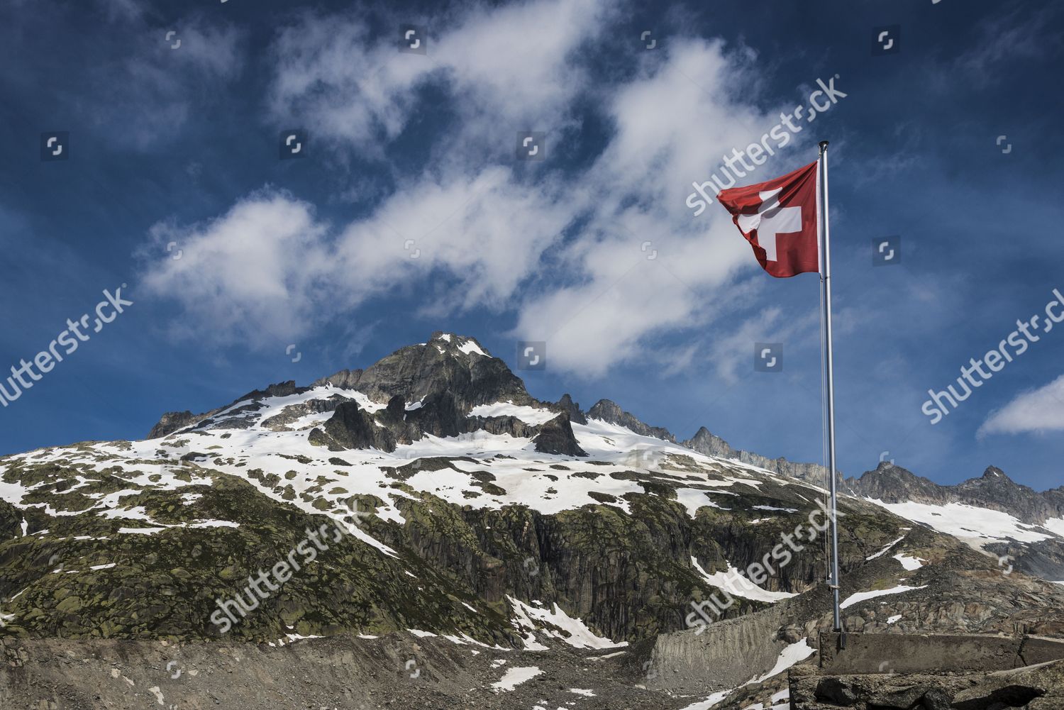 Swiss Flag Flying Front Mount Galenstock Editorial Stock Photo - Stock ...