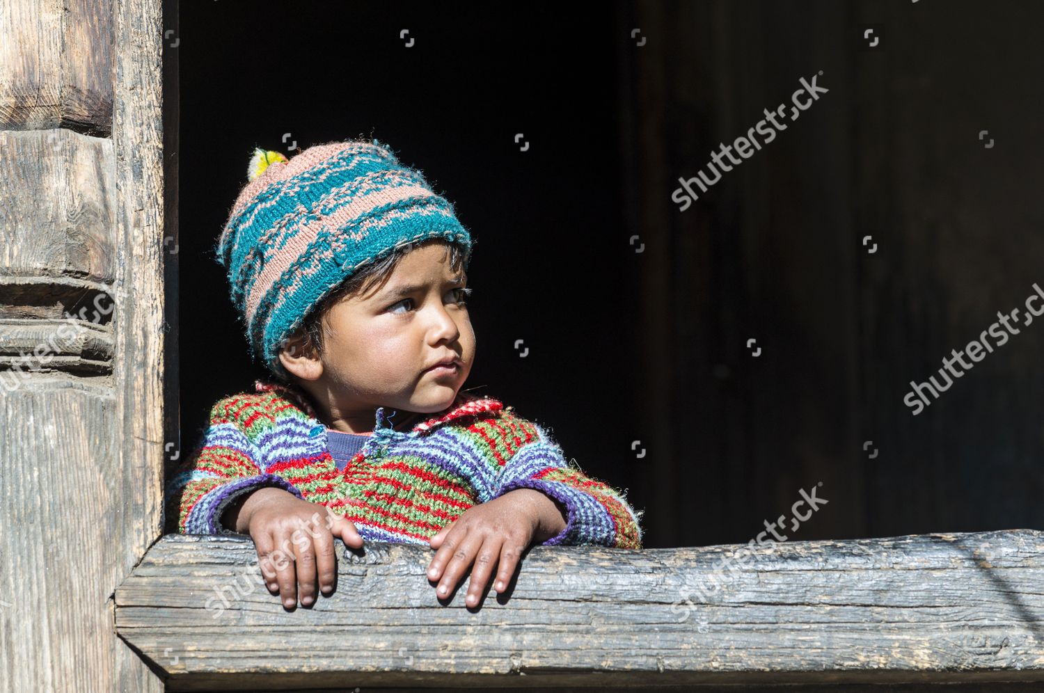 Small Child Looking Out Window Wooden Editorial Stock Photo - Stock ...