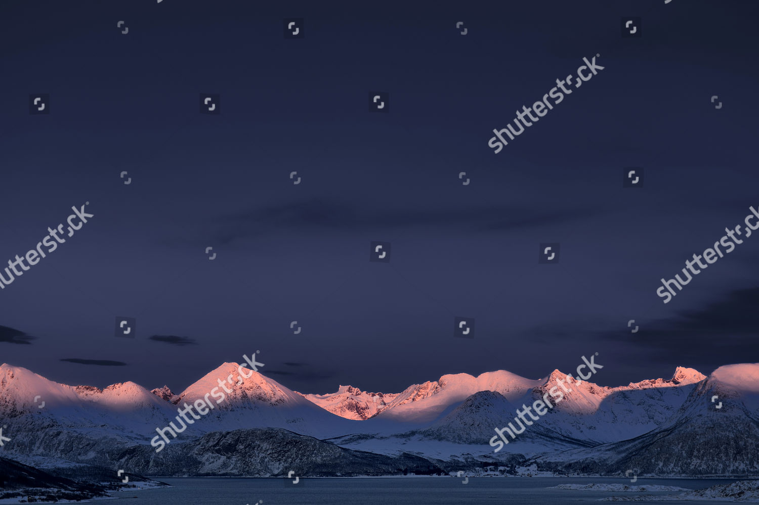 Fjord Mountain Peaks During Blue Hour Editorial Stock Photo - Stock ...