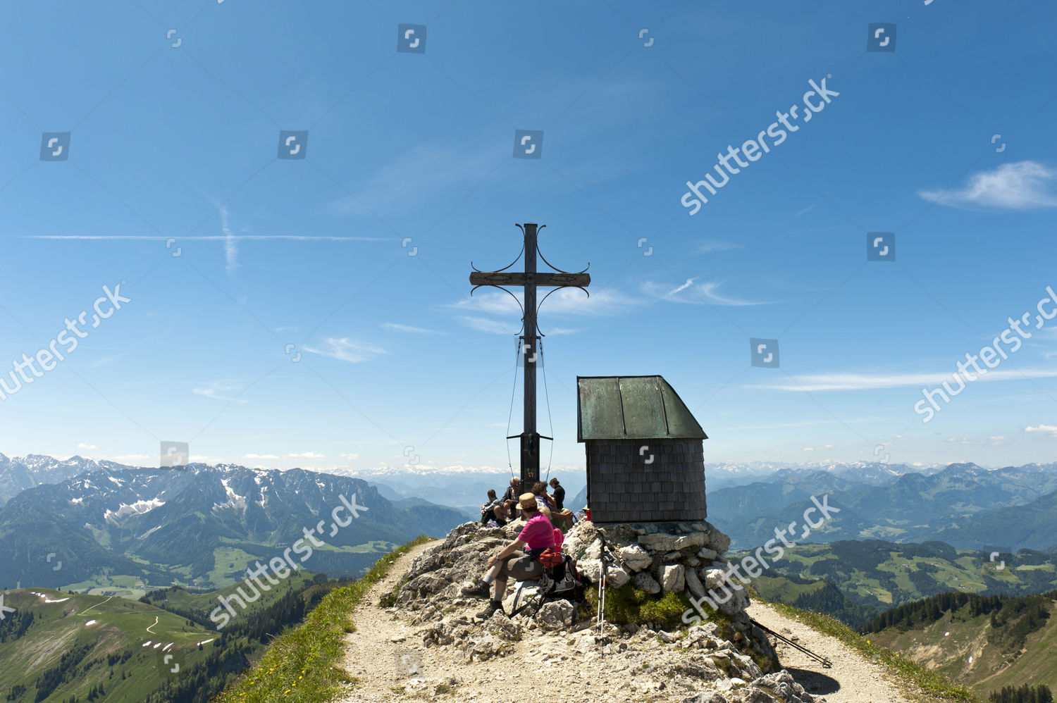 Mountain Climber Summit Cross Small Chapel Editorial Stock Photo ...