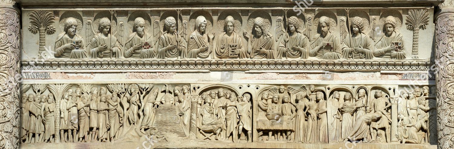 Medieval Sculptural Reliefs On Door Baptistry Editorial Stock Photo ...