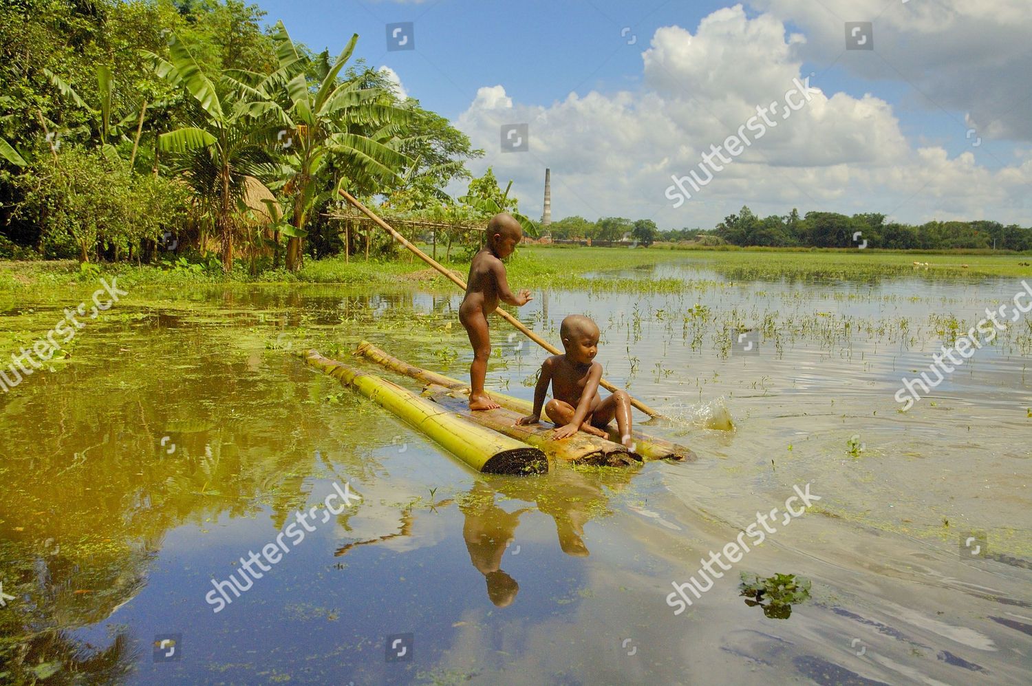 Children Riding On Banana Raft Swamp Editorial Stock Photo - Stock ...