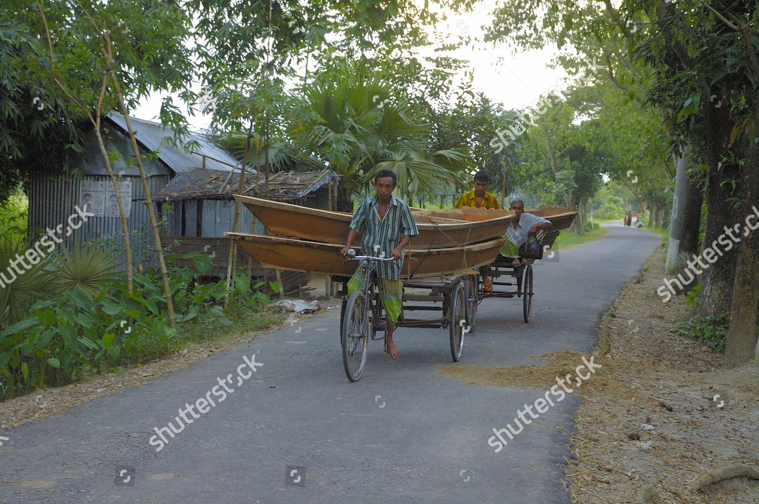 Rickshaw Van Pullers Carrying Wooden Boats Editorial Stock Photo ...