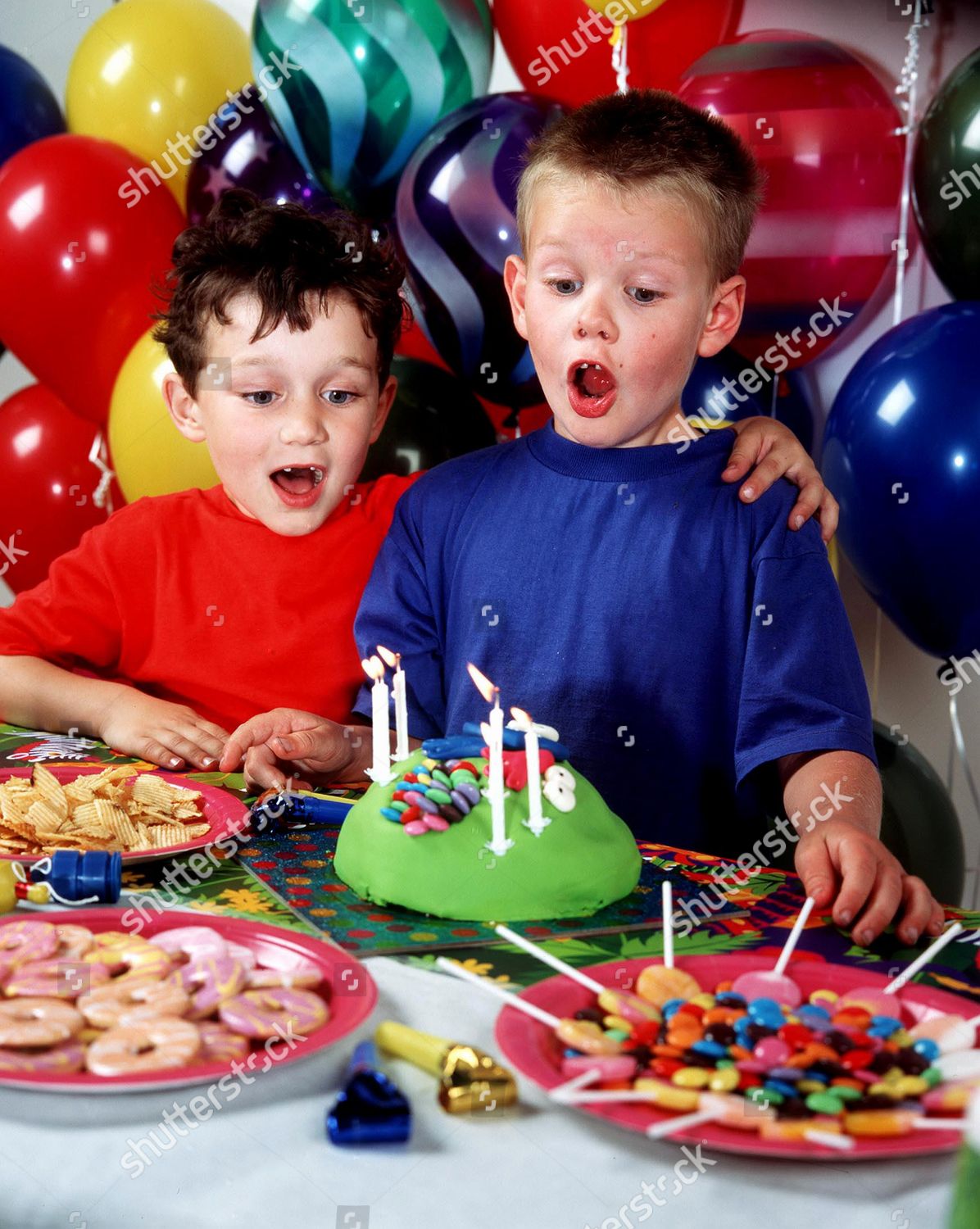 Children Blowing Out Candles Birthday Cake Editorial Stock Photo ...