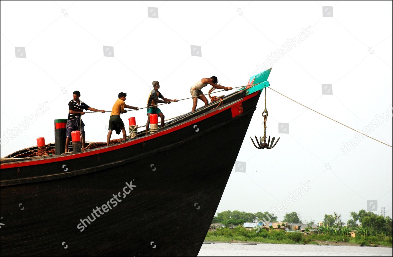Sailors Pulling Anchor Cargo Boat On Editorial Stock Photo - Stock ...