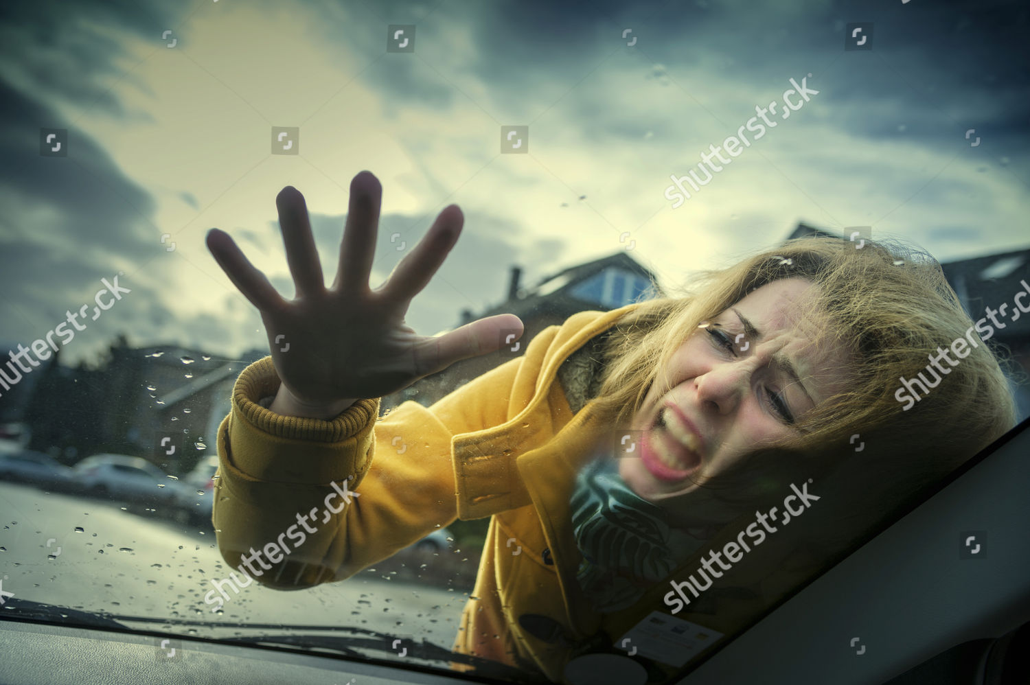 Model Released Young Woman Hitting Windshield Editorial Stock Photo ...
