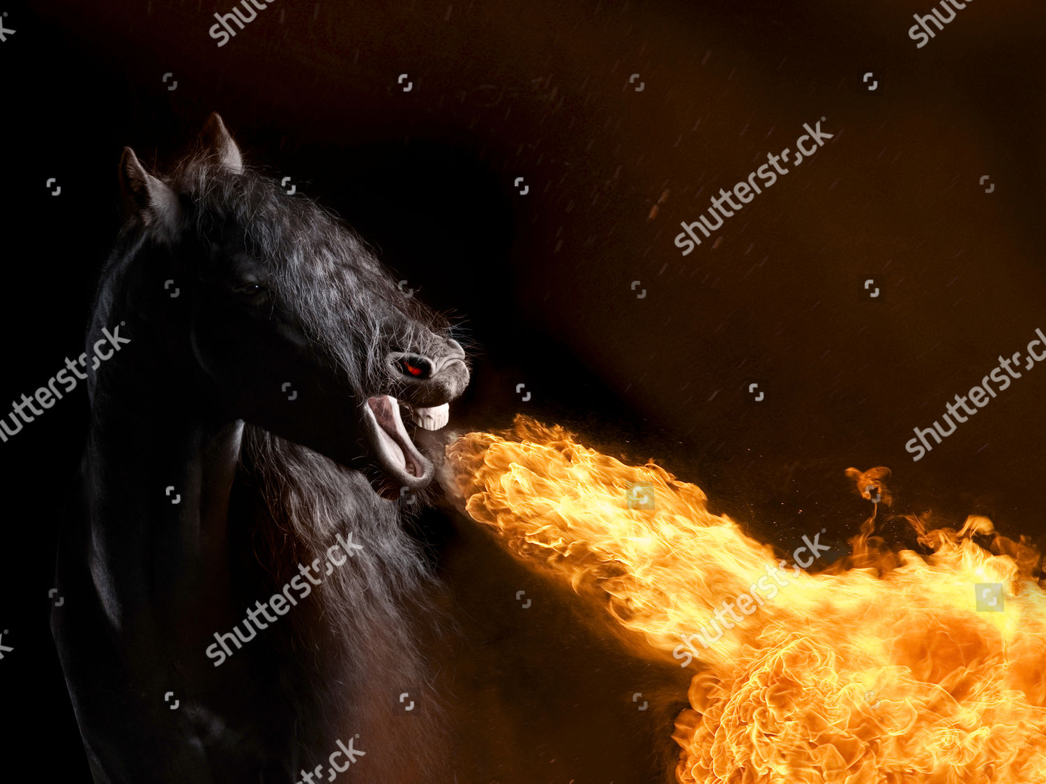 Friesian Horse Breathing Fire Photomontage Editorial Stock Photo ...