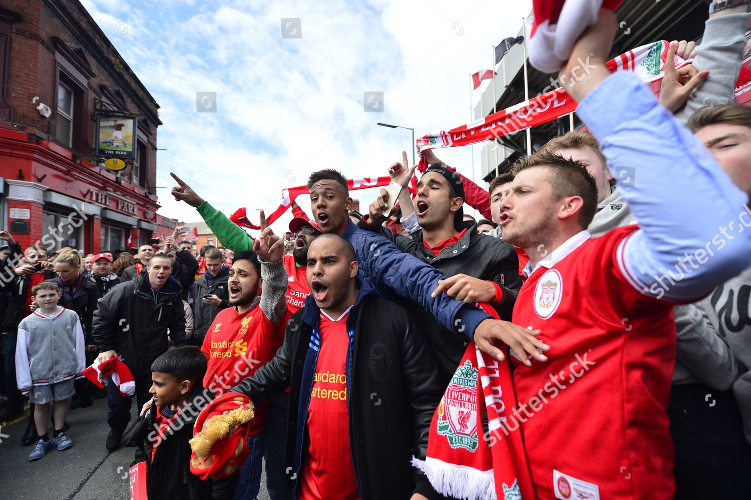 Liverpool Fans Chant Sing Outside Anfield Editorial Stock Photo - Stock ...