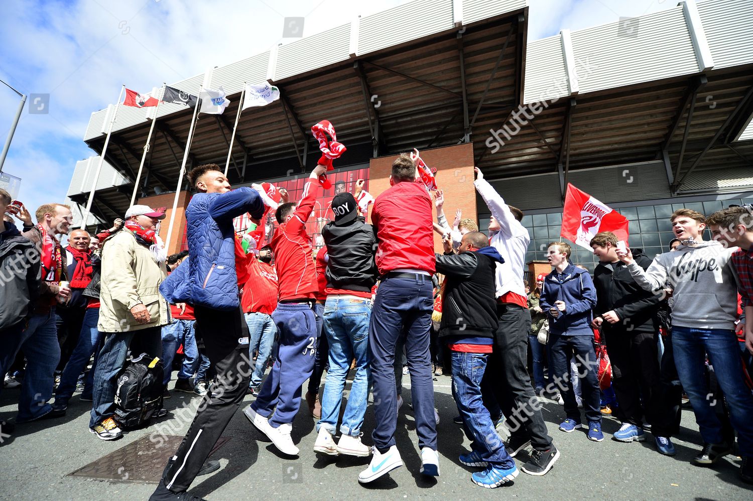 Liverpool Fans Chant Sing Outside Anfield Editorial Stock Photo - Stock ...