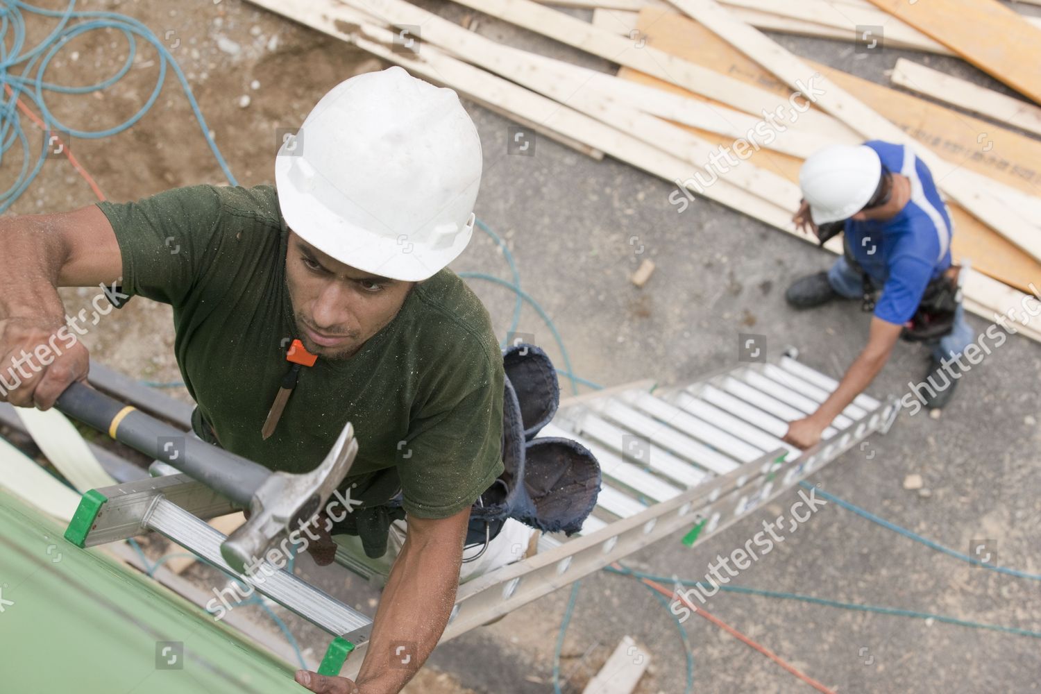 Model Released Carpenters On Extended Ladder Editorial Stock Photo ...