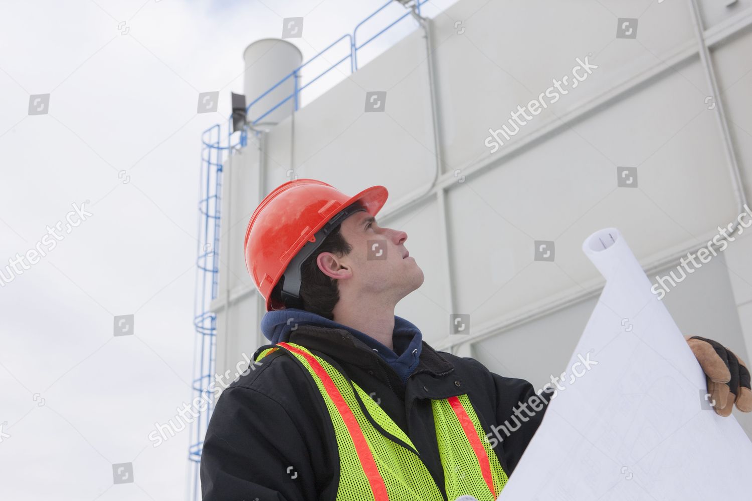 Model Released Engineers Holding Blueprint Chemical Editorial Stock ...