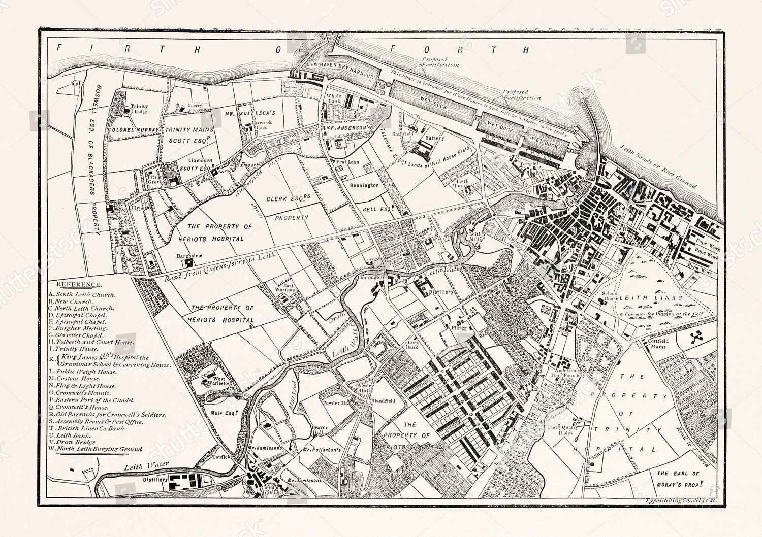 Edinburgh Plan Leith Showing Proposed New Editorial Stock Photo - Stock ...