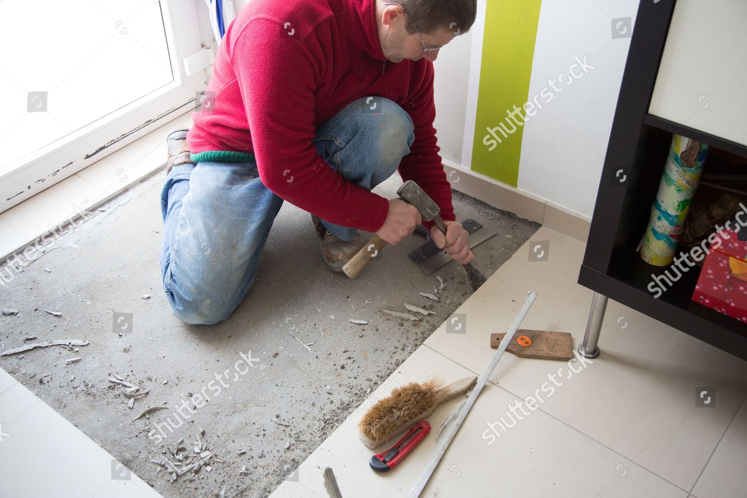 Tiler Working Putting Tiles Down Flooring Editorial Stock Photo - Stock ...