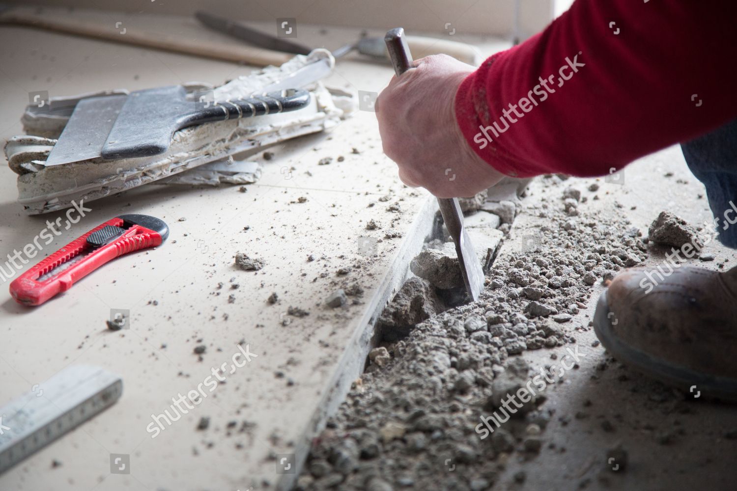 Tiler Working Putting Tiles Down Flooring Editorial Stock Photo - Stock ...