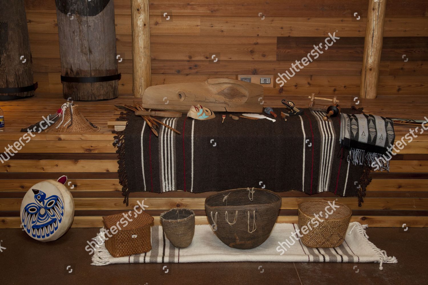 Traditional Coast Salish Assortment Baskets Blanket Editorial Stock ...