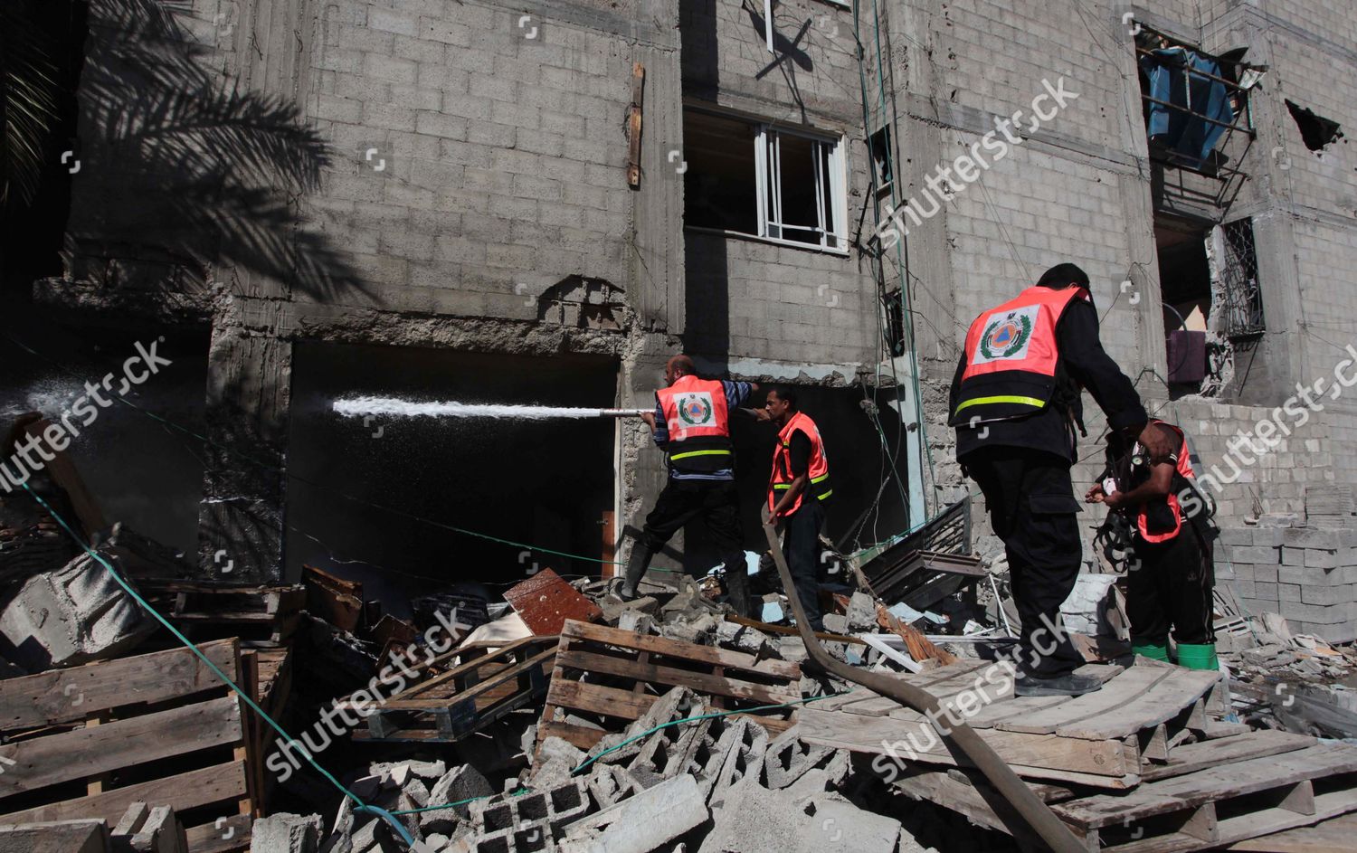 Palestinian Firefighters Extinguish Fire House Destroyed Editorial ...