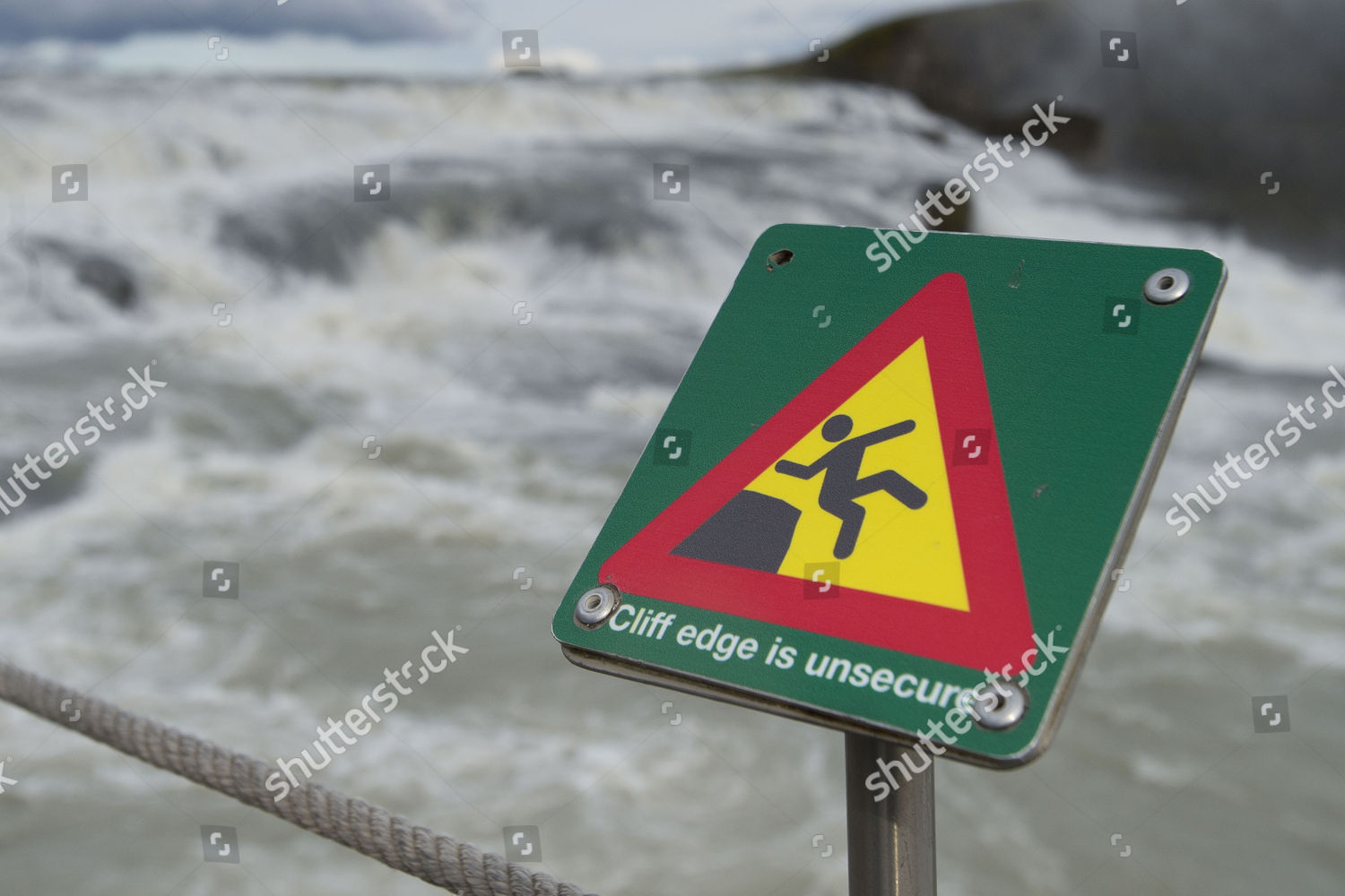 Danger Sign Gullfoss Golden Waterfall Waterfall Editorial Stock Photo ...